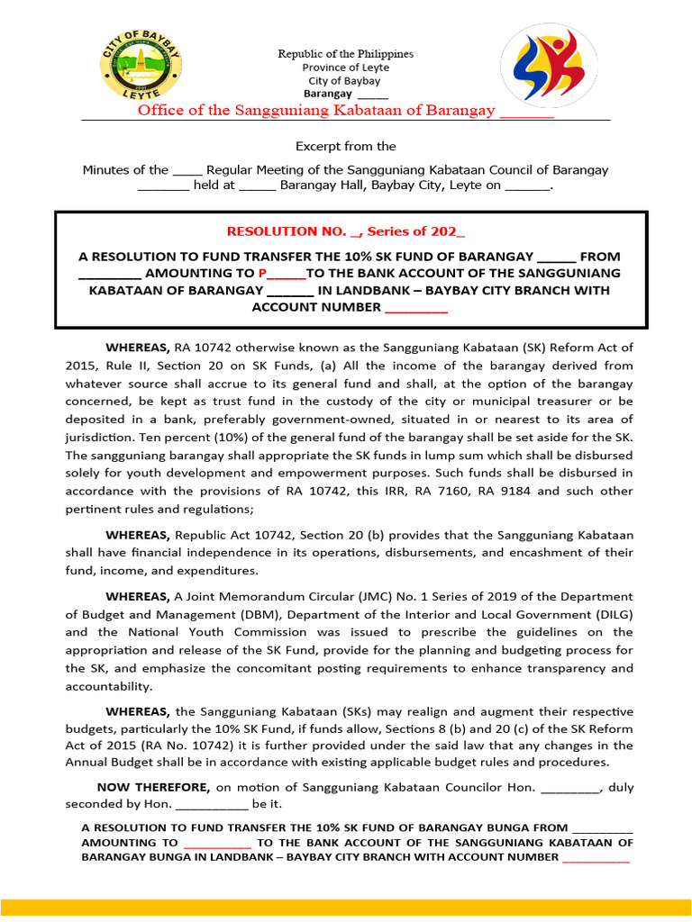 Resolution To Fund Transfer 10 SK Fund To SK Account 2 | PDF | Government