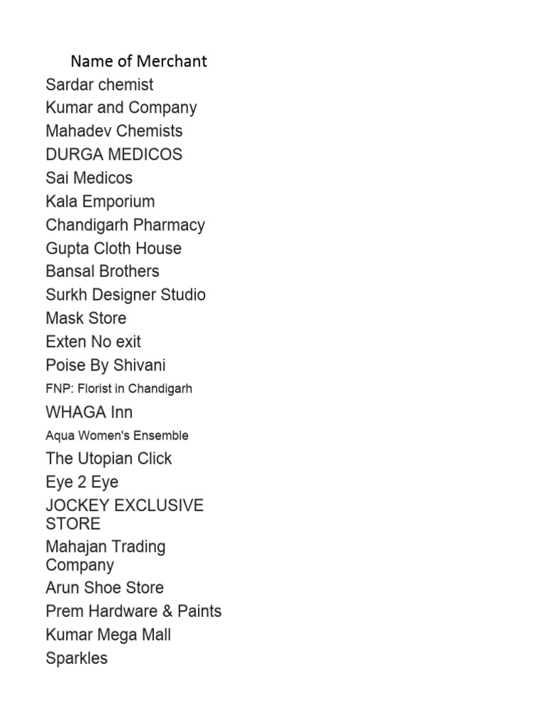Merchant List | PDF | Health Care | Retailing