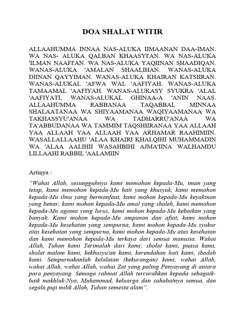 Doa Shalat Witir | PDF | Agama & Spiritualitas