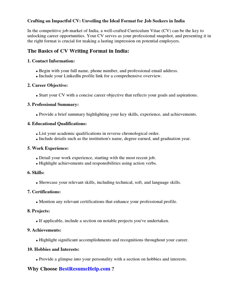 CV Writing Format in India | PDF | Résumé | Curriculum