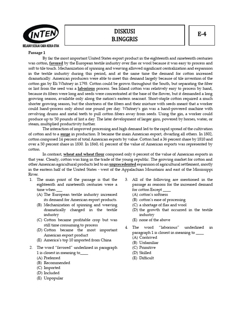 Soal Diskusi Eng 4 (11 Mei) | PDF | Cotton | Economies