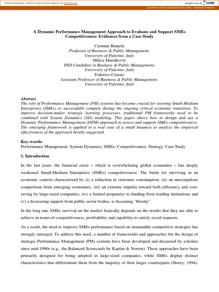 A Dynamic Performance Management Approach To Evaluate and Support SMEs ...