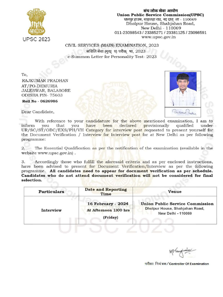 Call-Letter-Interview UPSC | PDF