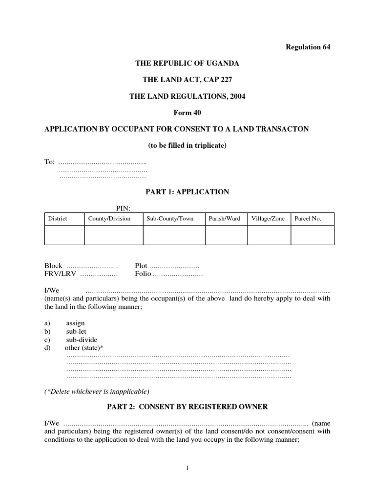 Land Form40 Application by Occupant for Consent to a Land Transaction | PDF