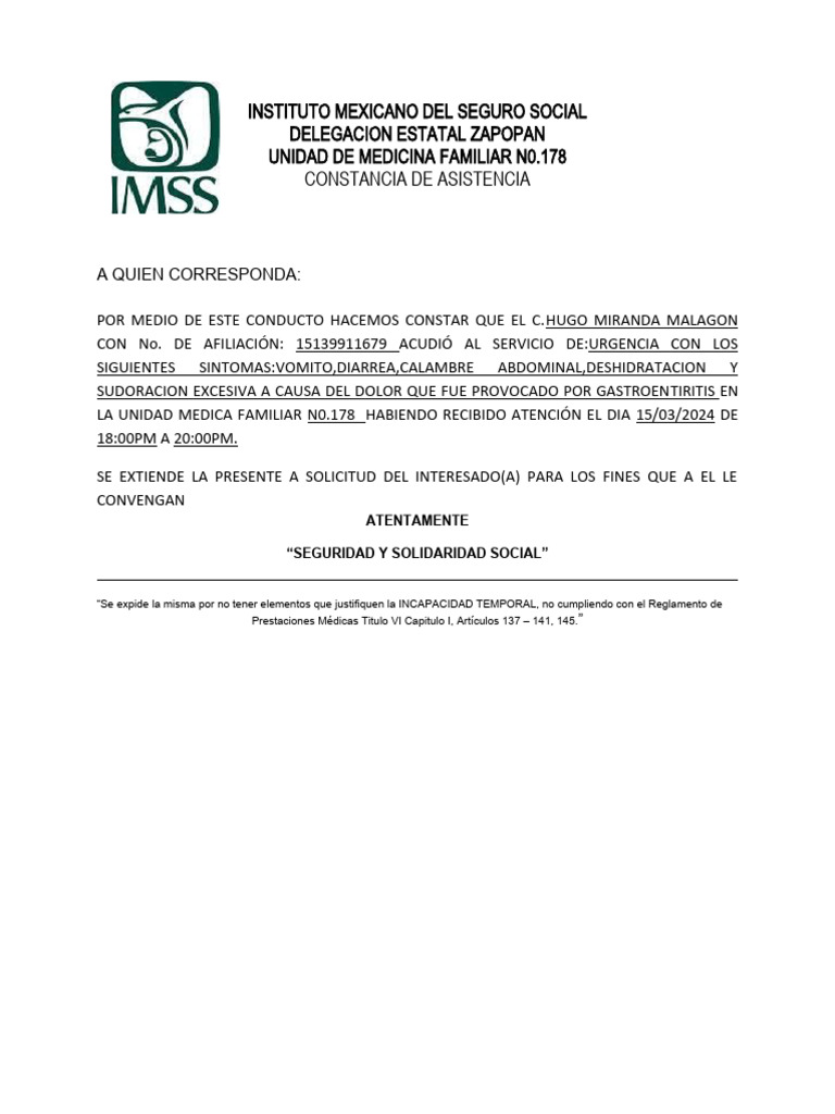 Constancias de Asistencia Al Imss | PDF