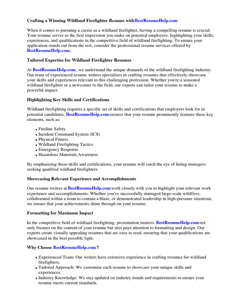 Wildland Firefighter Resume | PDF | Résumé | Firefighter Wildland Firefighter Resume | PDF | Résumé | Firefighter