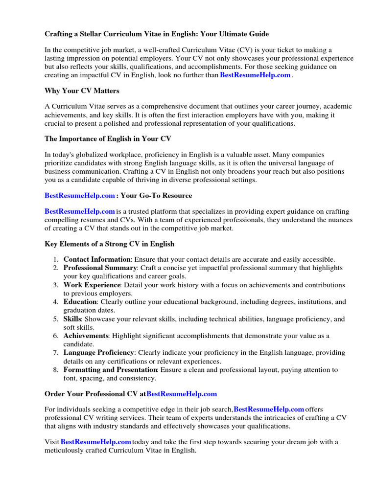 Curriculum Vitae English How To Write | Download Free PDF | Résumé ...