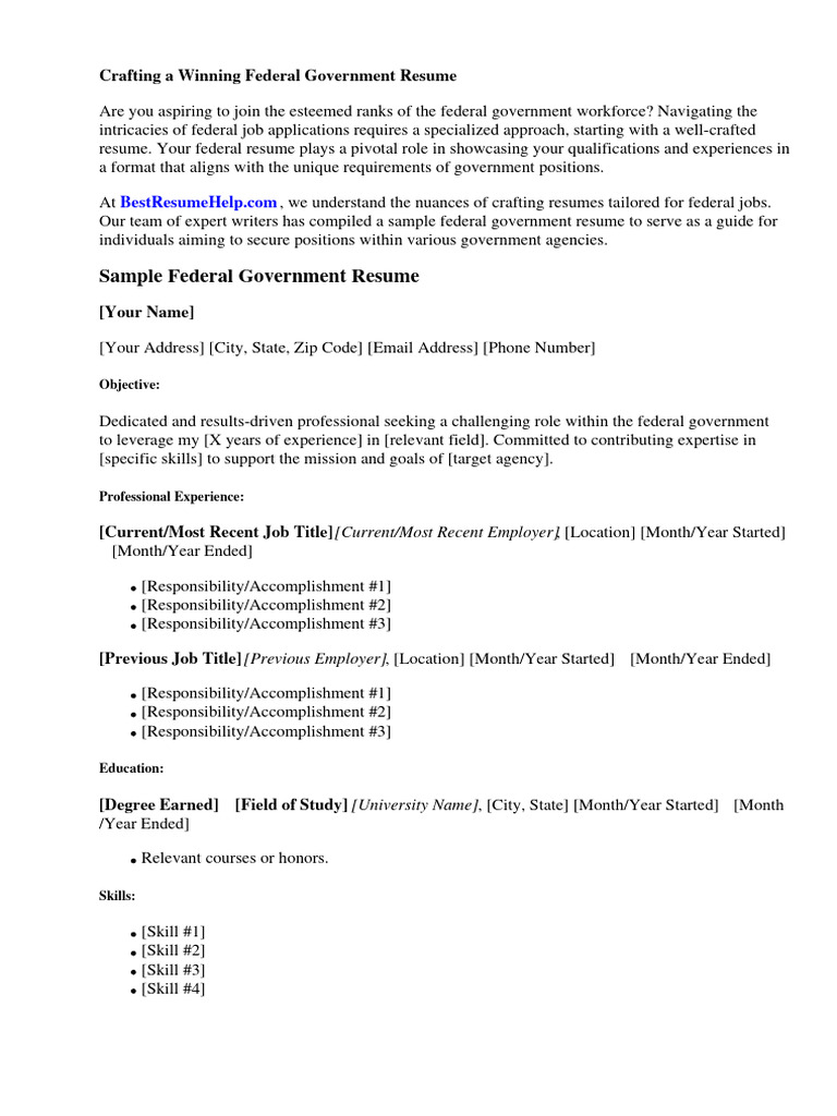 Sample Resume For Federal Government Job | PDF