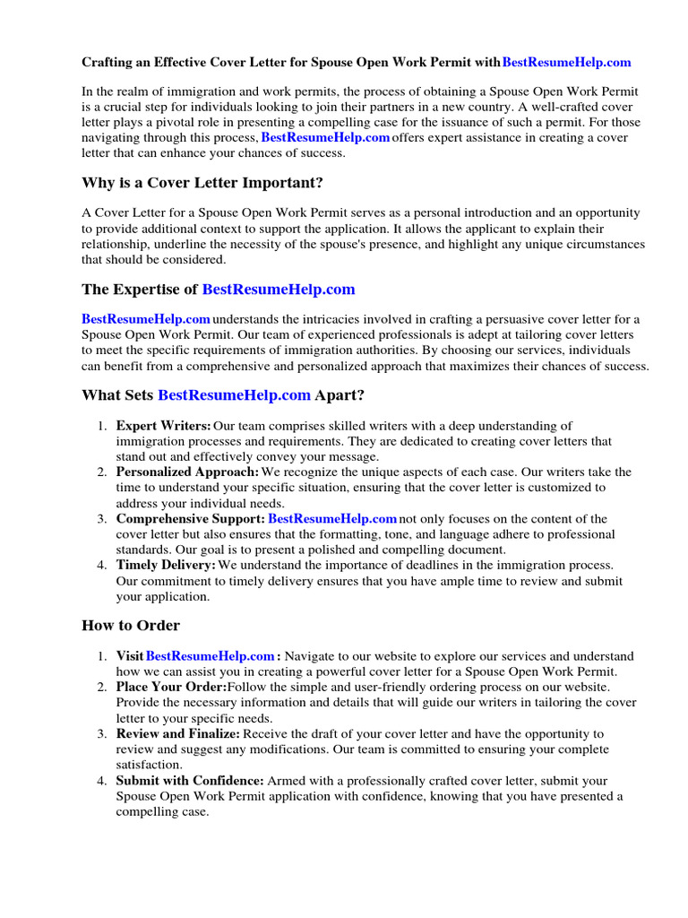 Spouse Open Work Permit Cover Letter Guide | PDF | Travel Visa | Marriage