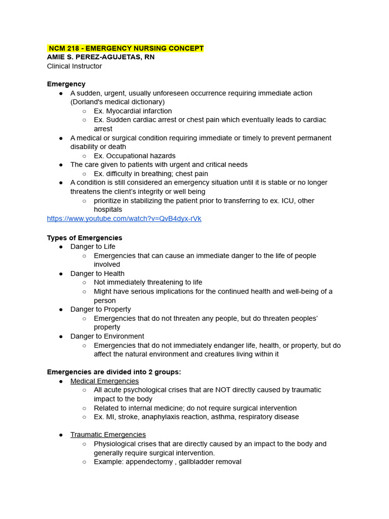 Emergency Nursing Concepts Overview | PDF | Emergency Department | Nursing