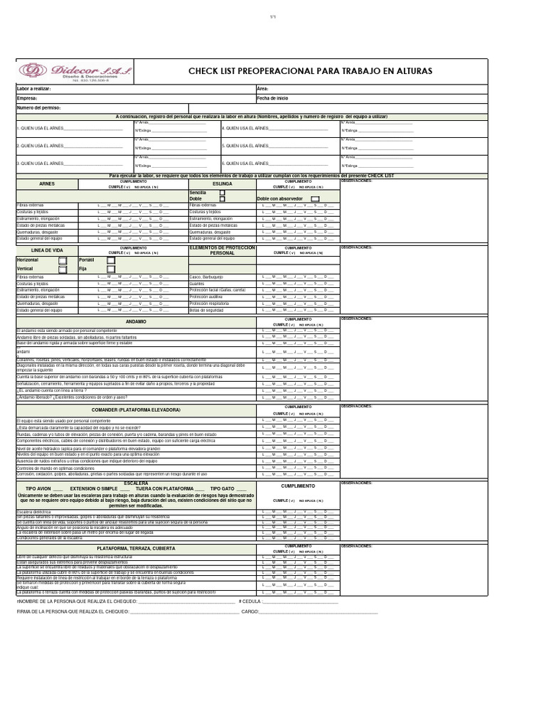 Check List Preoperacional Tar | PDF