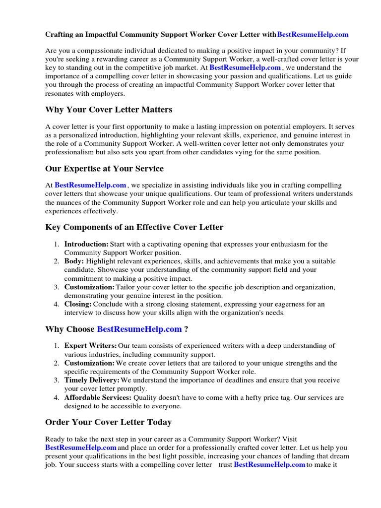 Community Support Worker Cover Letter | PDF