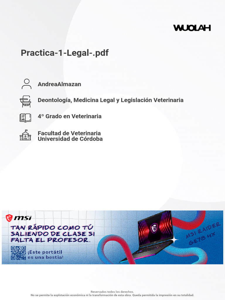Wuolah Free Practica 1 Legal | PDF | Medicina Veterinaria | Terapia