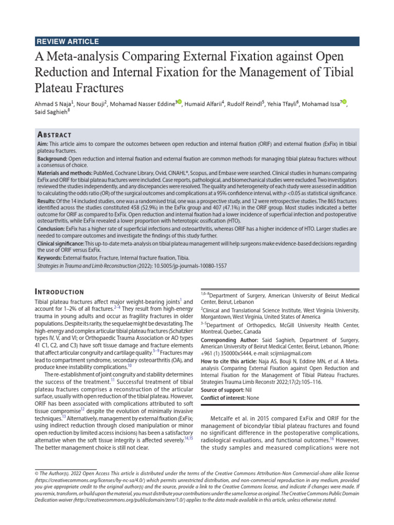 A Meta-Analysis Comparing External Fixation Against Open Reduction and Internal Fixation For The ...
