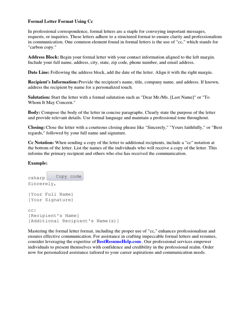 Formal Letter Format Using Cc | PDF