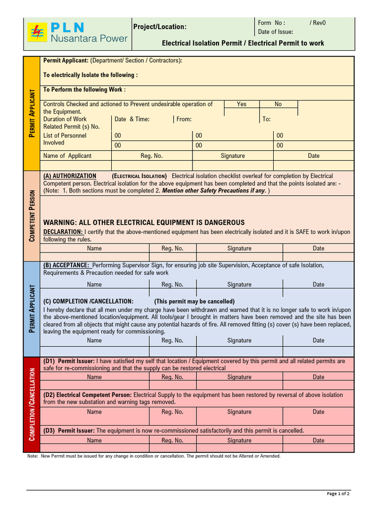 Electrical-Isolation-work-Permit | PDF | Switch | Equipment