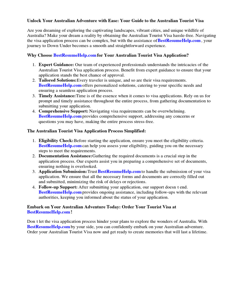 Australian Tourist Visa Cover Letter Sample | PDF