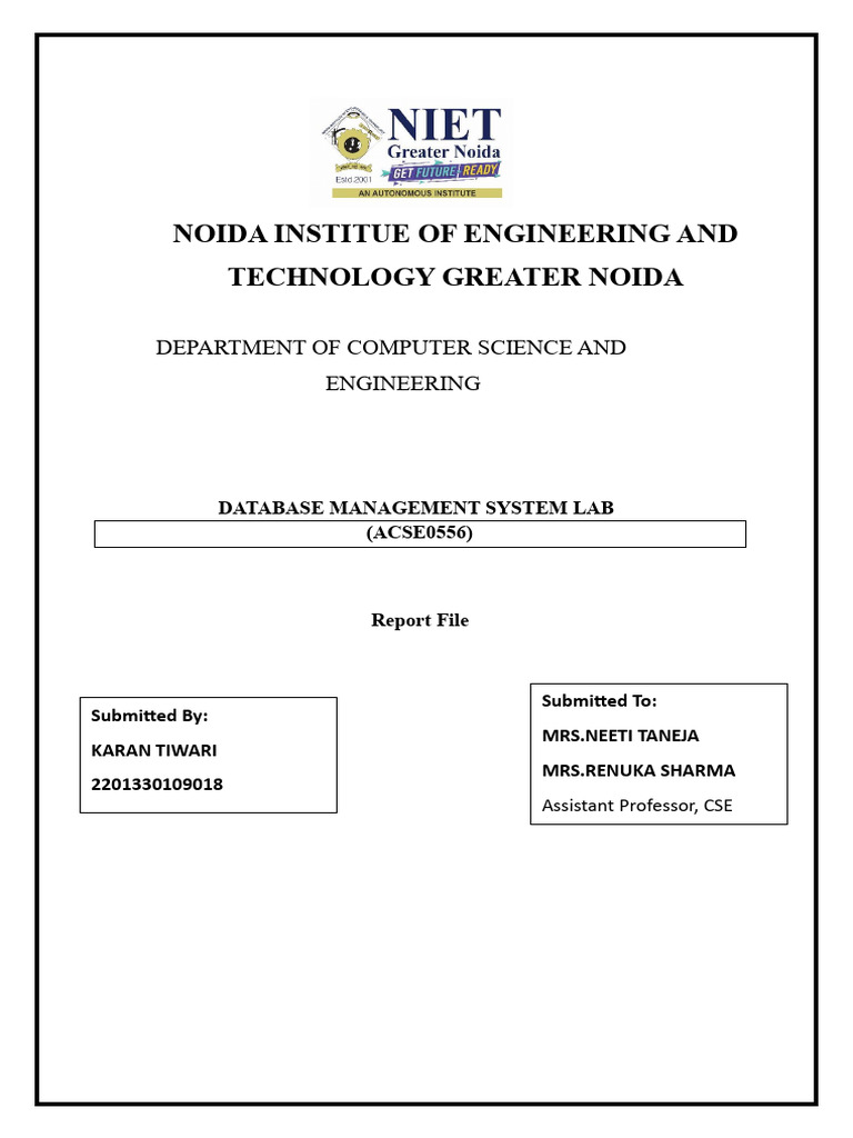 1-8 DBMS Lab File (Karan-9018) | PDF | Sql | Databases