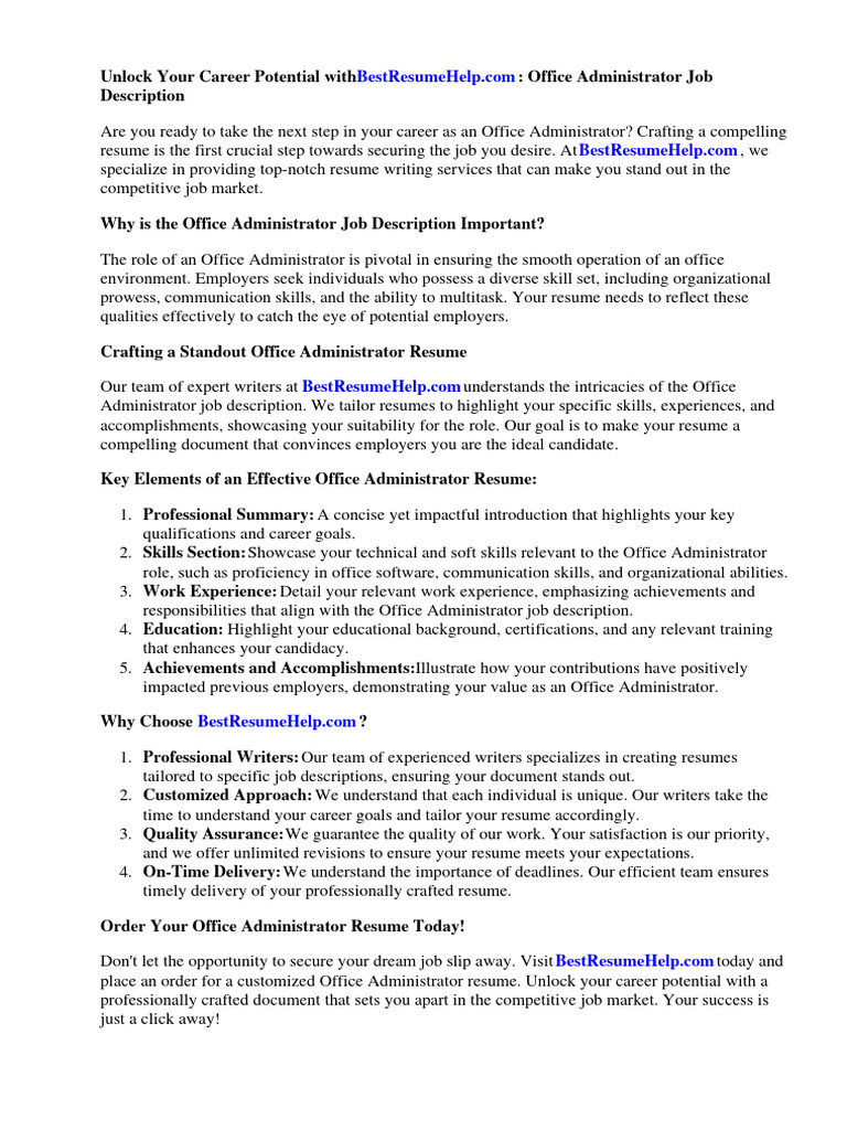 Office Administrator Job Description For Resume | PDF | Résumé | Business