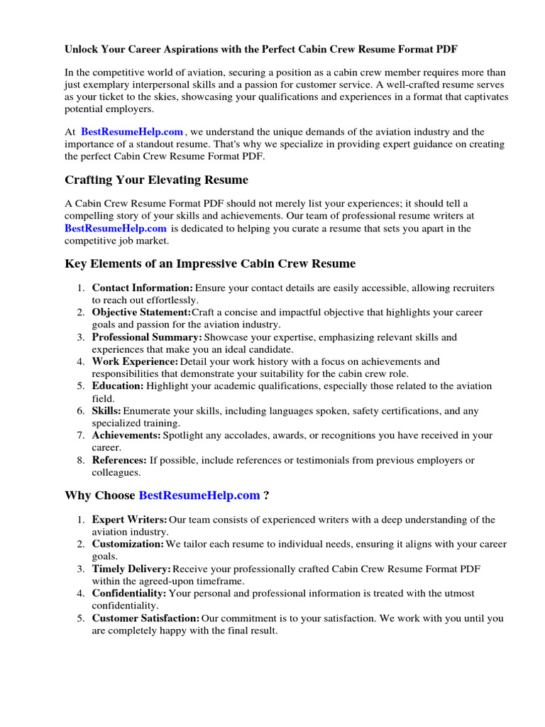Cabin Crew Resume Format Guide | PDF | Résumé | Flight Attendant