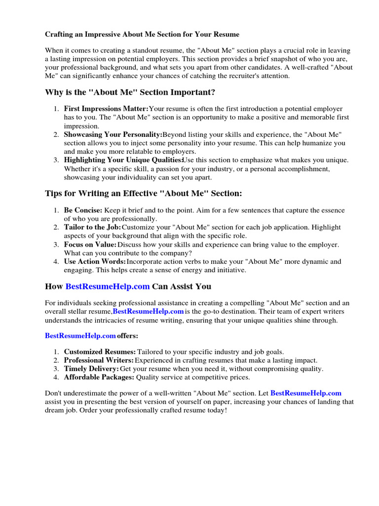 About Me Resume Examples | PDF | Résumé