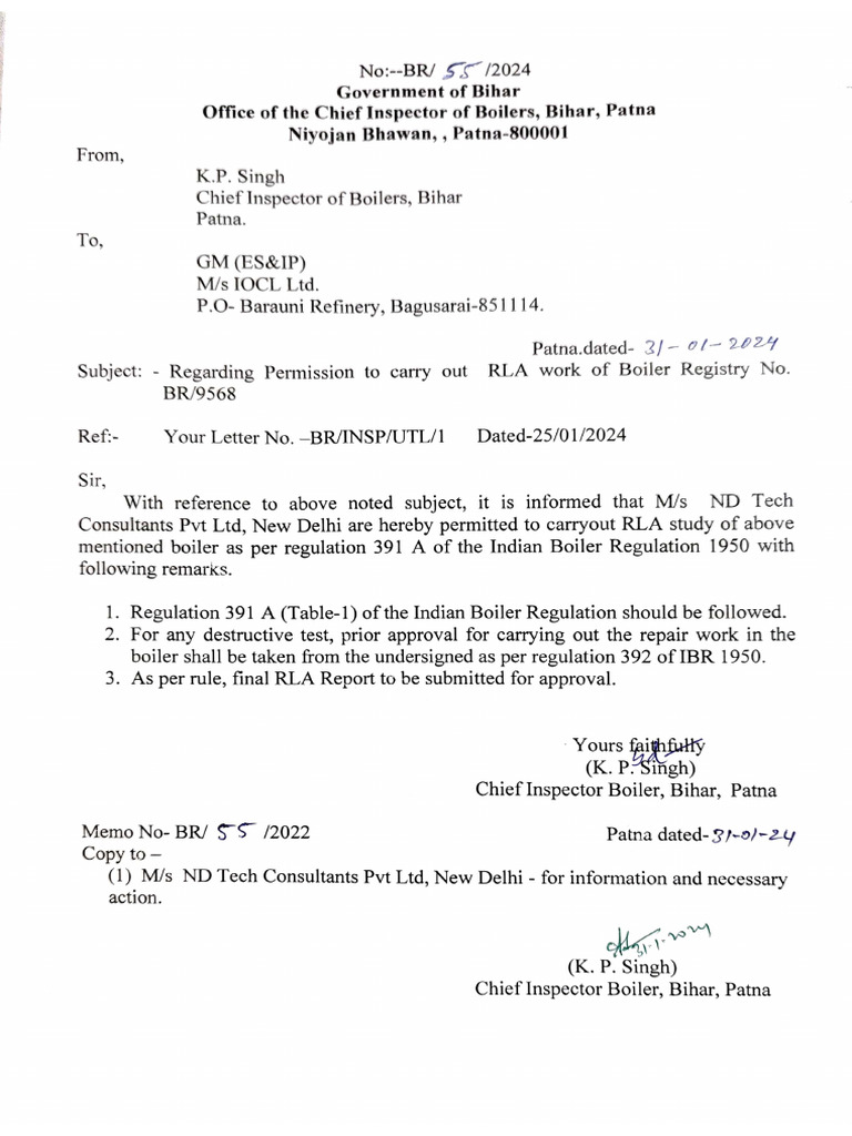 Boiler Permission Letter | PDF