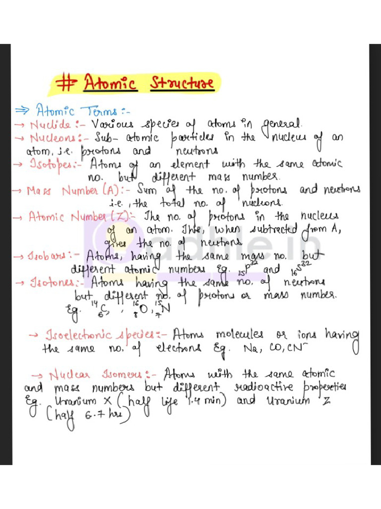 Inter 1st Year Chemistry Notes 1st Chapter Atomic Structure | PDF
