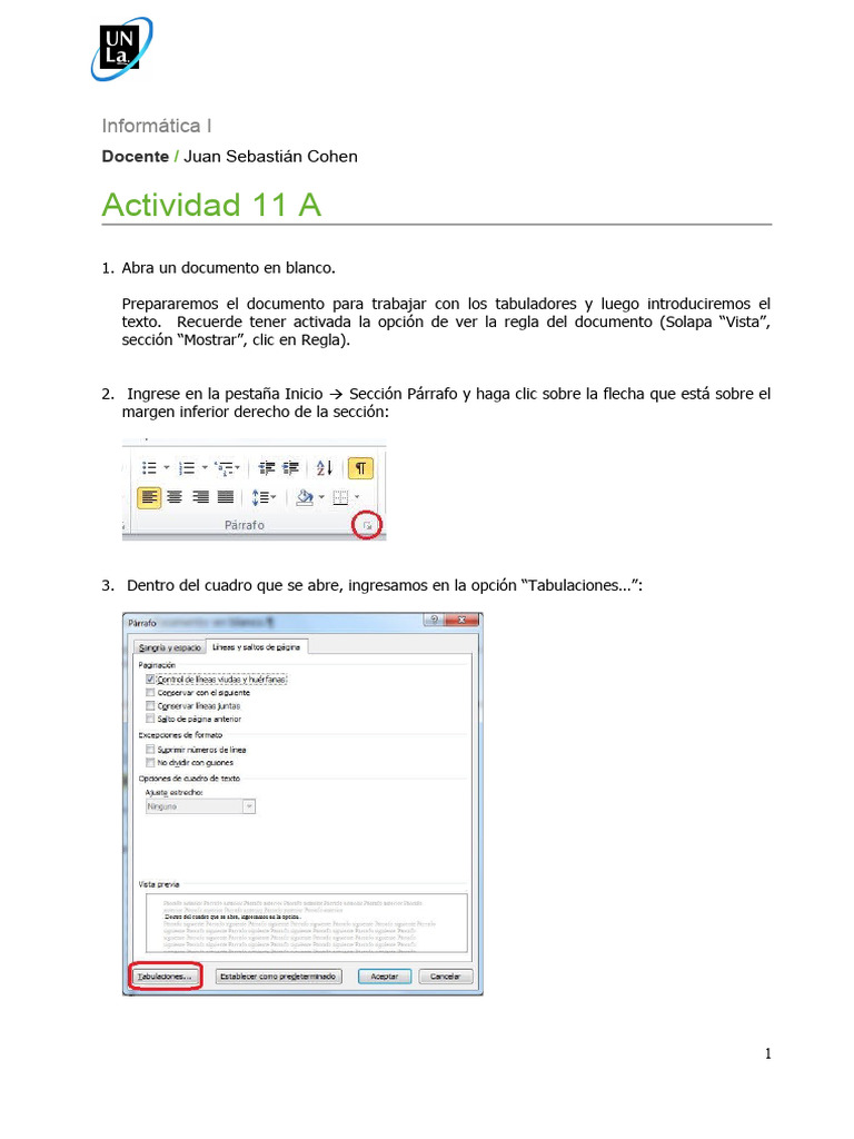 Actividad 11 A - Microsoft Word 2010 - Tabuladores | PDF