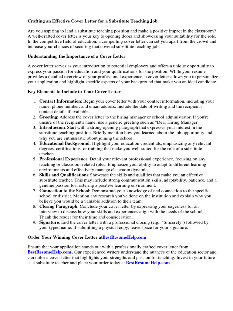 Cover Letter Guide for Substitute Teachers | PDF | Résumé | Teachers