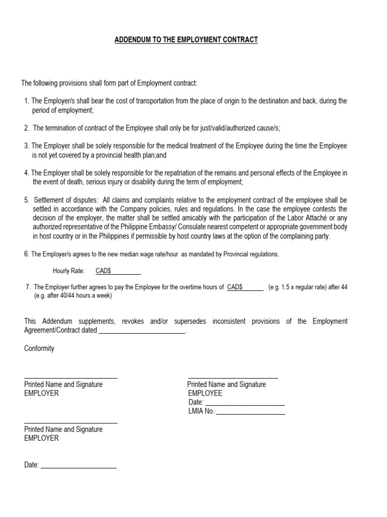New Addendum To Employment Contract | PDF | Business
