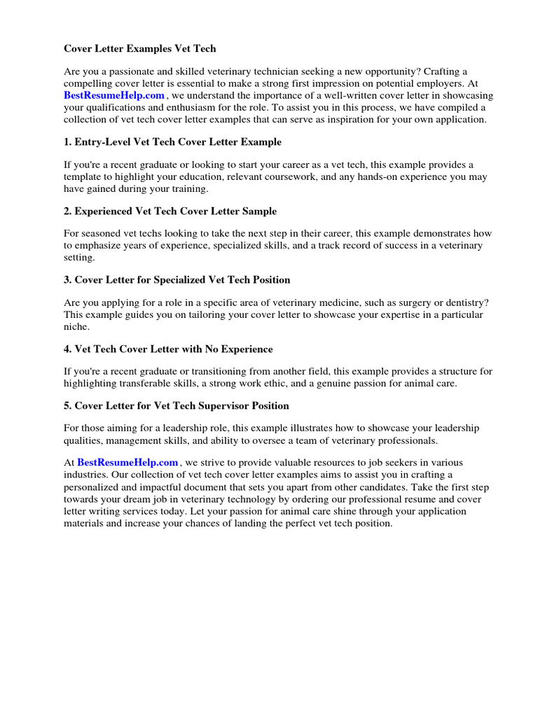 Vet Tech Cover Letter Examples Guide | PDF | Veterinary Medicine ...