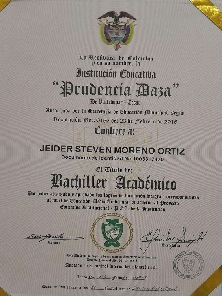 Diploma y Acta de Grado Bachiller | PDF