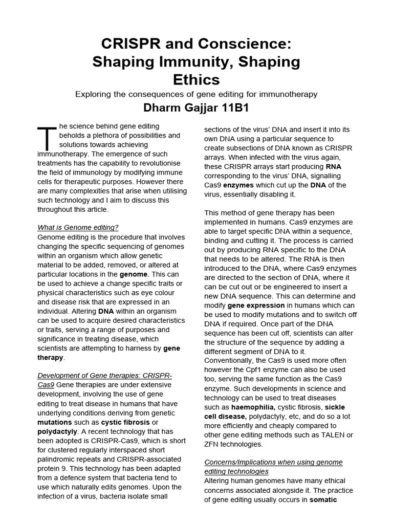 CRISPR and Conscience - Shaping Immunity, Shaping Ethics | PDF | Gene ...