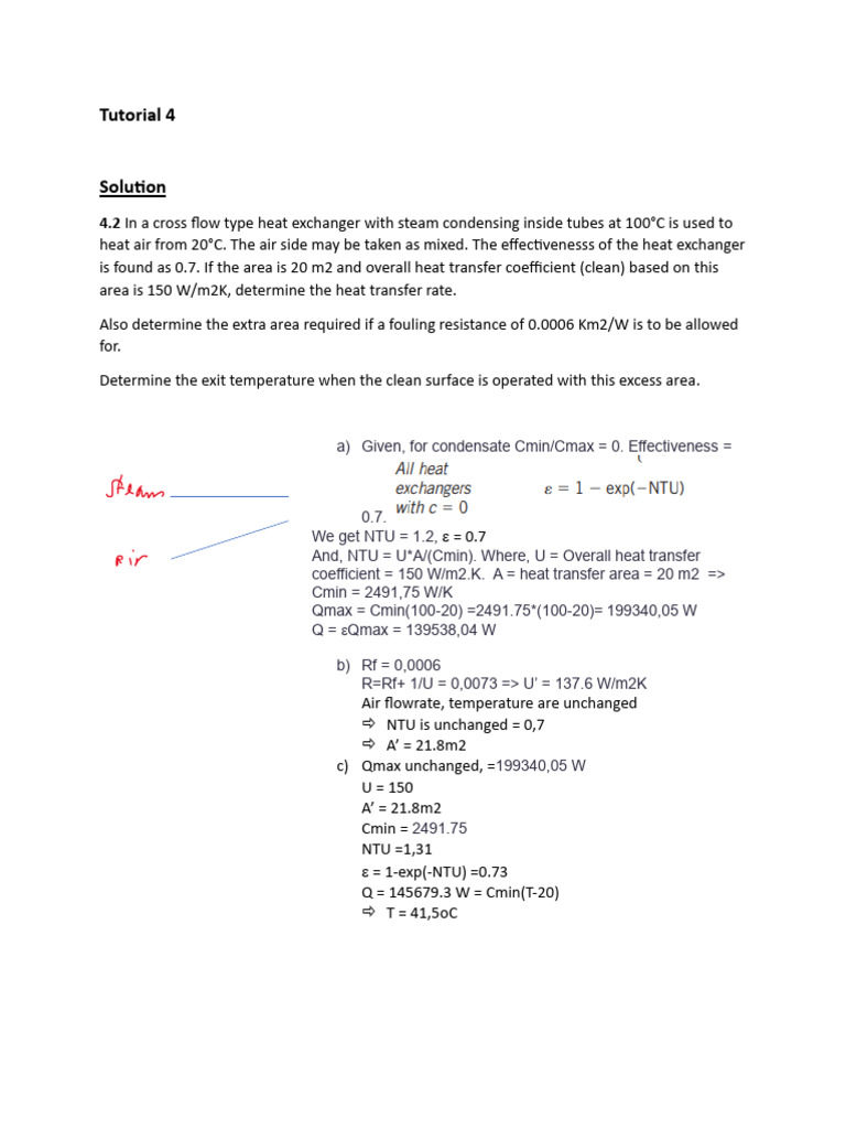 Tutorial 4 - Solution 4.2-4.7 | PDF | Heat Exchanger | Heat Transfer