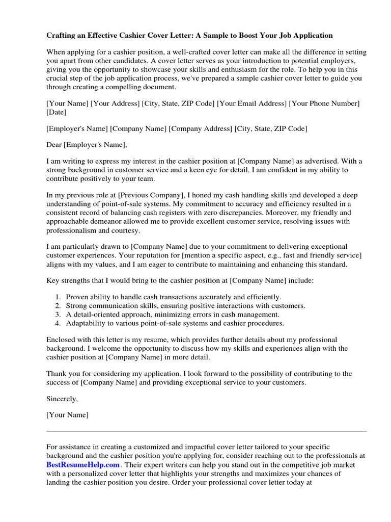 Cashier Cover Letter Sample | PDF | Résumé | Recruitment