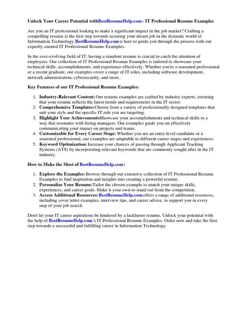 It Professional Resume Examples | PDF | Résumé | Creativity
