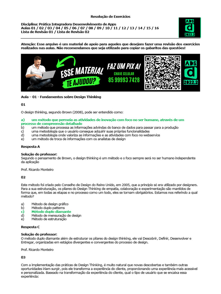 Exercícios Prática Integradora Desenvolvimento Apps - Aulas 1 2 3 4 5 6 7 8 9 10 11 12 13 14 15 ...