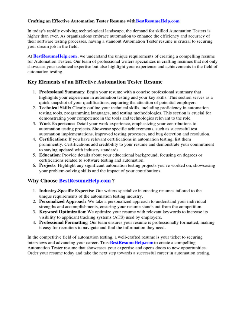Automation Tester Resume Guide | PDF | Software Testing | Software ...