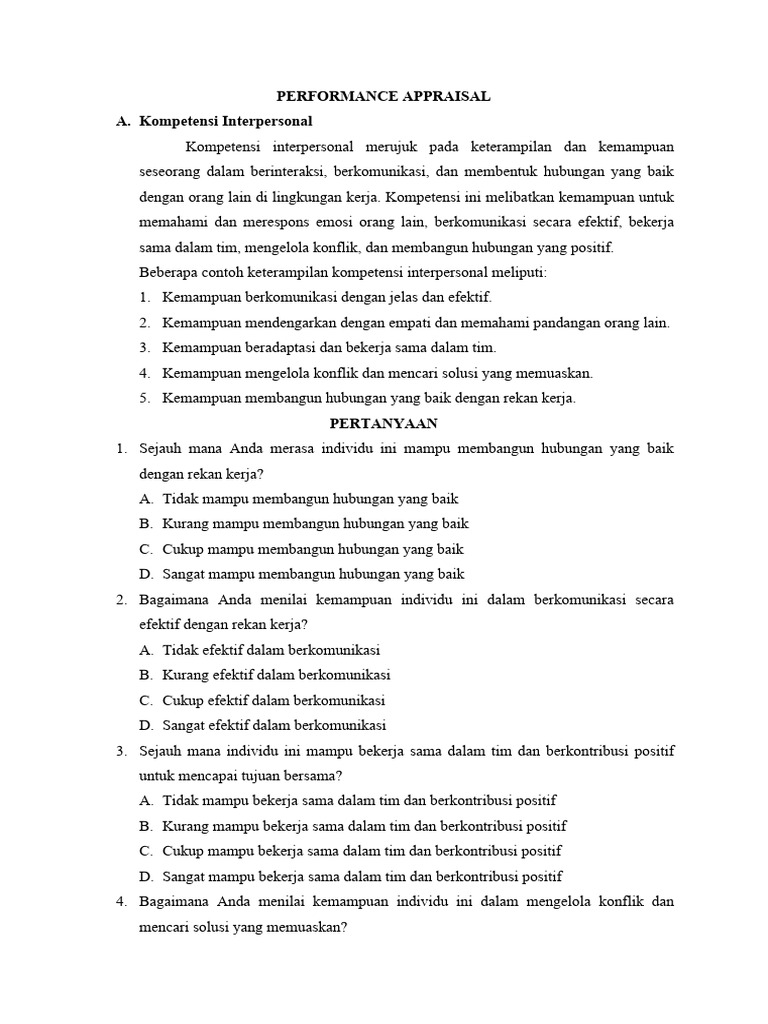 PERFORMANCE APPRAISAL - KOMPETENSI INTERPERSONAL | PDF