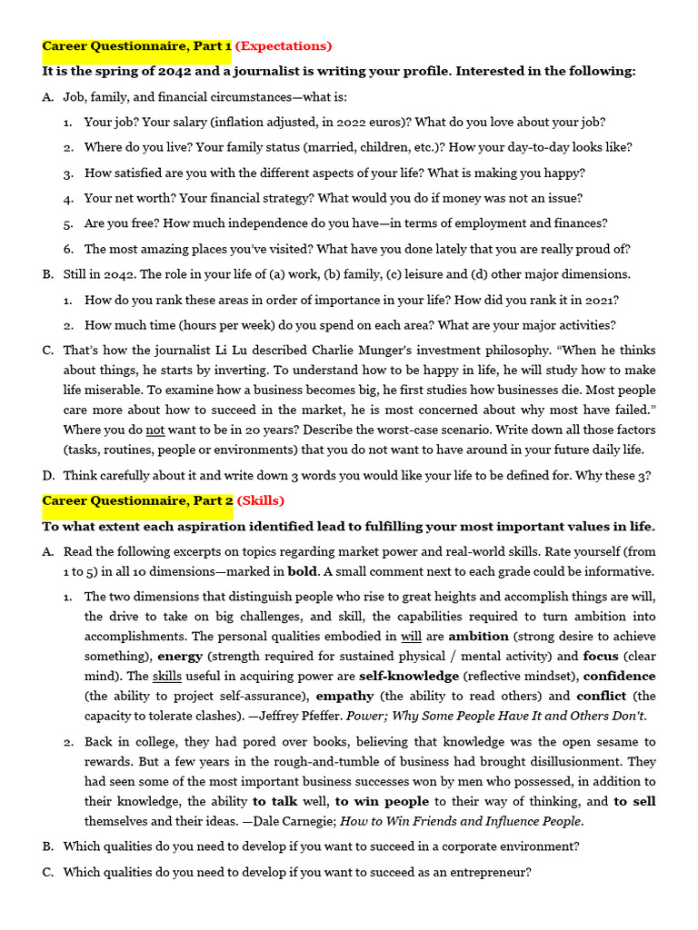 Career Questionnaire 2021 | PDF | Knowledge | Cognitive Science