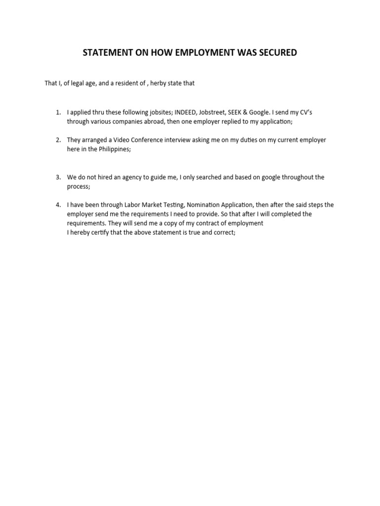 Statement On How Employment Was Secured | PDF