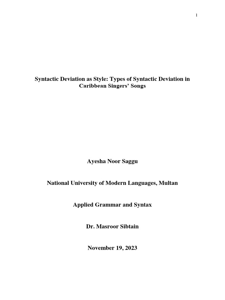 Syntactic Deviation in Caribbean Songs | PDF | Phrase | Syntax