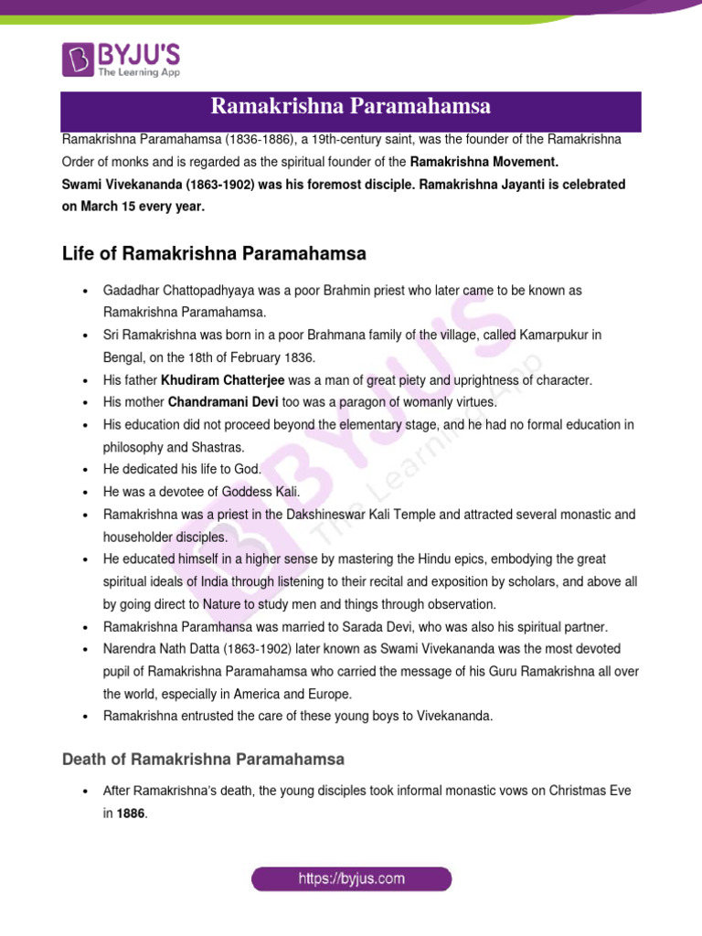 Ramakrishna Paramahamsa | Download Free PDF | Ramakrishna Mission | Swami Vivekananda