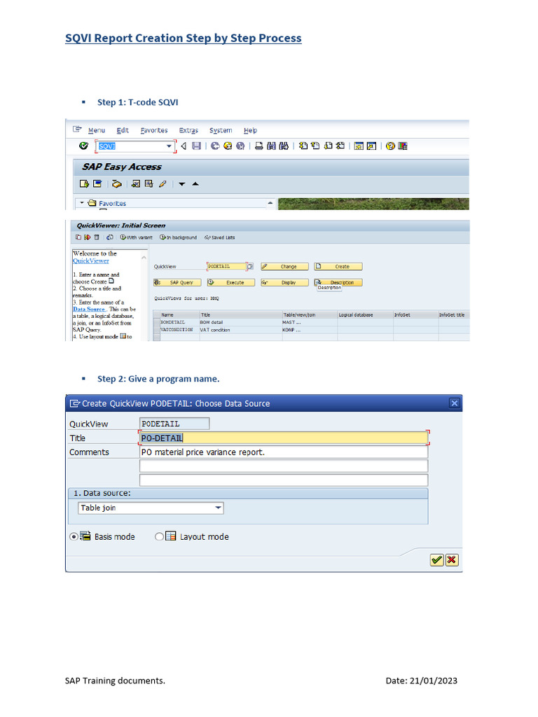 SQVI Report Creation Step by Step | PDF