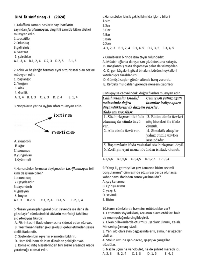 DIM Sinaq - 1 LX Sinif | PDF