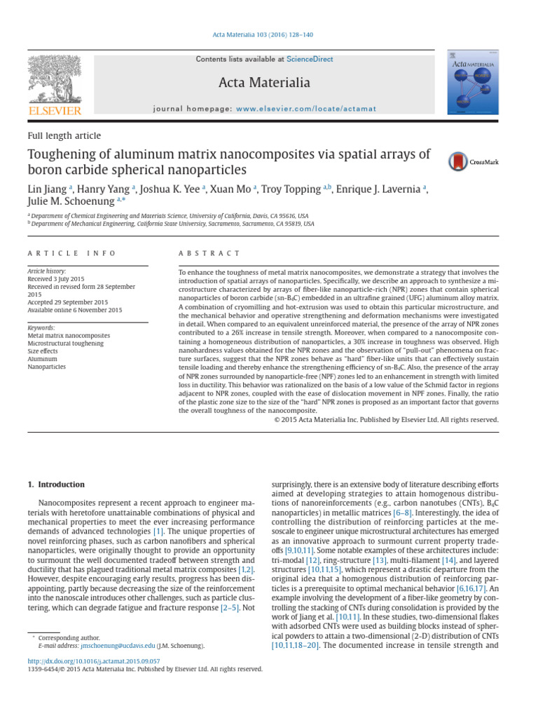 Acta Materialia 2016 Toughening of Aluminum Matrix Nanocomposites Via ...