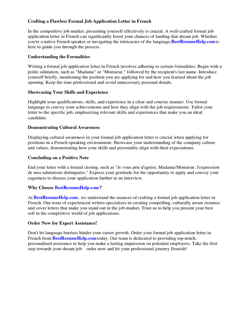 Formal Job Application Letter in French | PDF | Human Communication