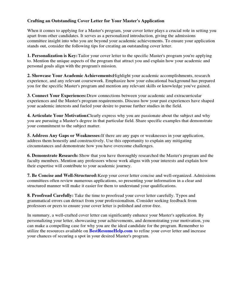 Cover Letter For Masters Admission | Download Free PDF | Postgraduate ...