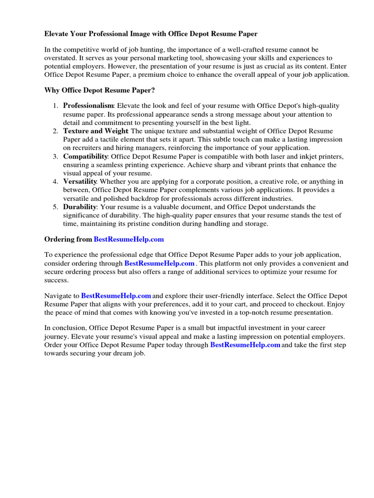 Office Depot Resume Paper Benefits | PDF | Résumé | Printer (Computing)