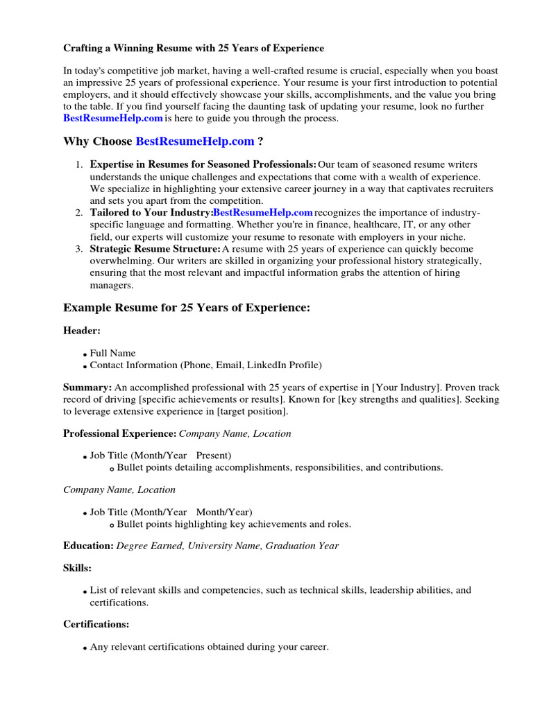 Example Resume For 25 Years Experience | PDF | Résumé | Recruitment